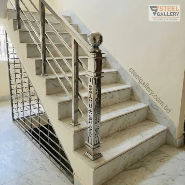 Modern SS Full Box Pipe Stair Railing Design - Steel Gallery