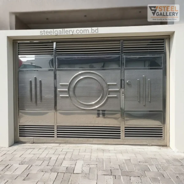 Modern SS Main Gate with Circle & Mesh Design - Steel Gallery